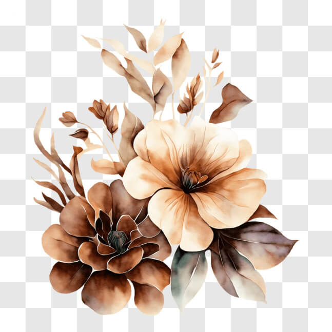 Download Brown and Beige Flowers Bouquet Artwork PNGs Online - Creative ...