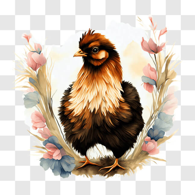 Download Happy Chicken in Flower Garden PNGs Online - Creative Fabrica