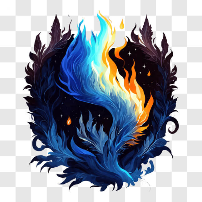 Descarga Ilustración de Ave Fénix Azul y Blanca con Llamas PNGs En ...