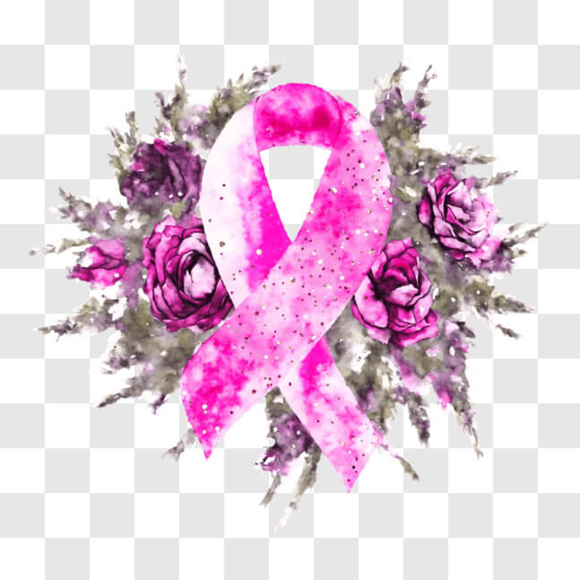 Download Pink Ribbon with Flowers for Cancer Awareness PNGs Online ...
