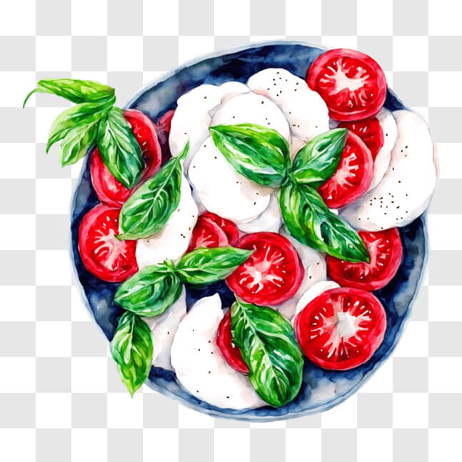 Download Elegant Watercolor Painting of Caprese Pasta Dish PNGs Online ...