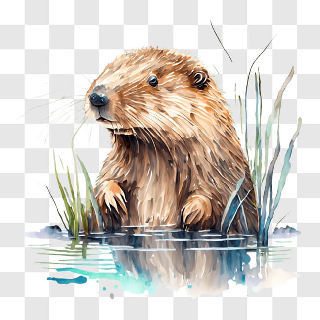 Download Beaver in the Water with Head Resting on Reeds PNGs Online ...