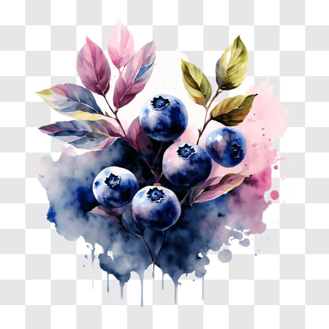 Download Watercolor Painting of Blueberries on Abstract Black ...