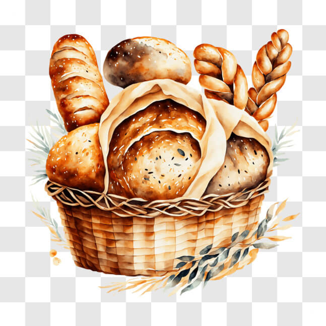Download Assorted Breads and Baked Goods in a Basket with Wheat ...