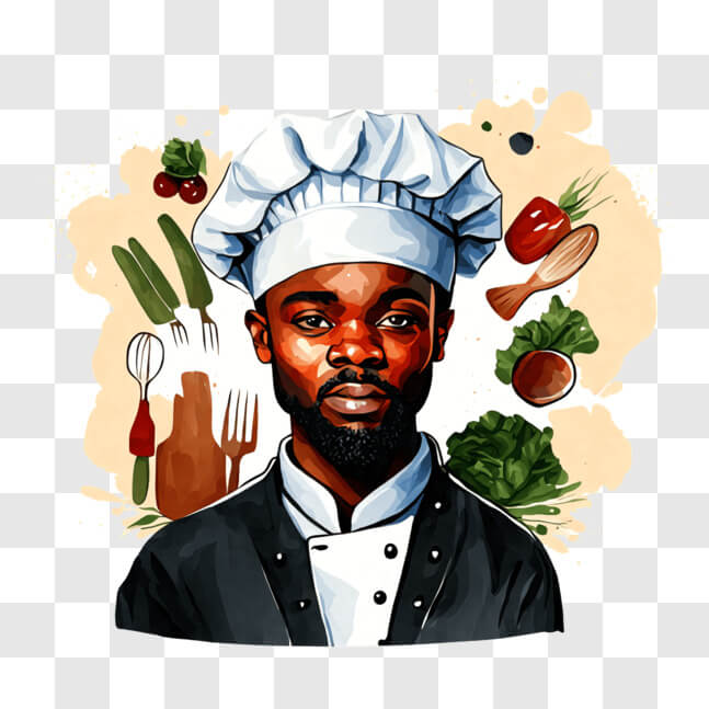 Download Professional Chef in Kitchen with Vegetables and Tools PNGs ...