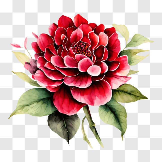 Download Red Watercolor Flower Painting with Green Leaves PNGs Online ...