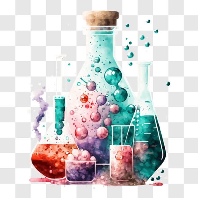 Download Watercolor Science Illustration with Beakers and Bubbles PNGs ...