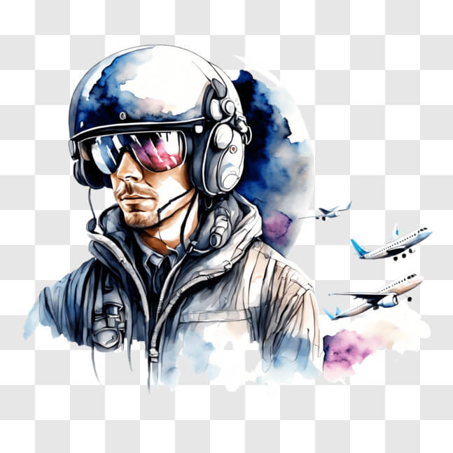 Download Pilot in Helmet and Goggles with Airplanes Flying in the ...