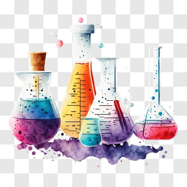 Download Colorful Beakers: Chemistry Lab Illustration PNG Online ...