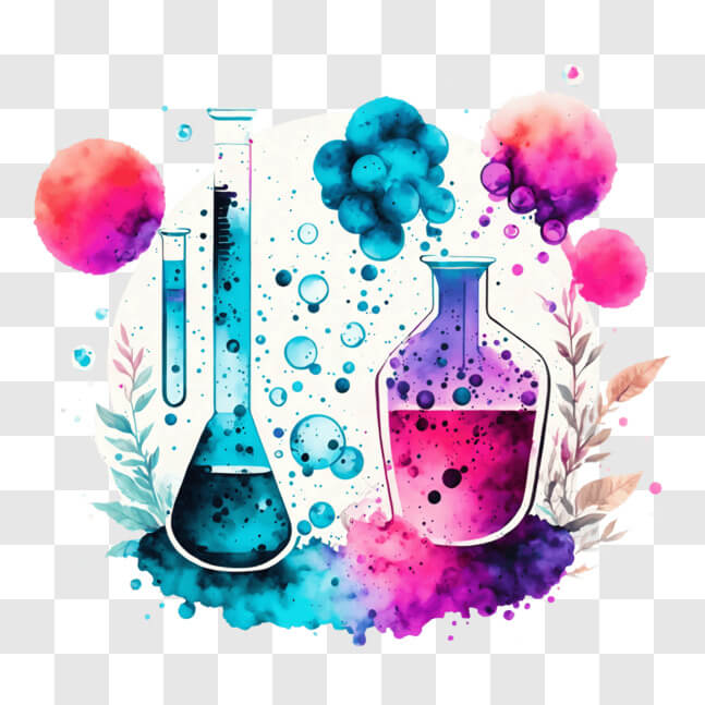Download Watercolor Chemistry and Science Illustration with Beakers and ...