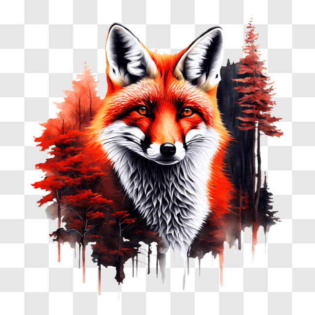 Download Red Fox with Dripping Paint and Trees in the Background PNGs ...