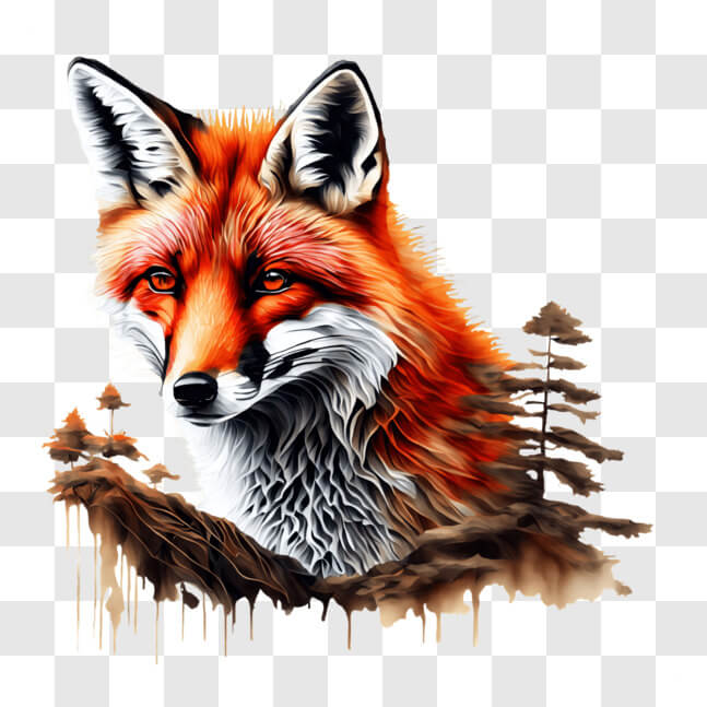Download Digital Painting of Red Fox in the Forest PNGs Online ...