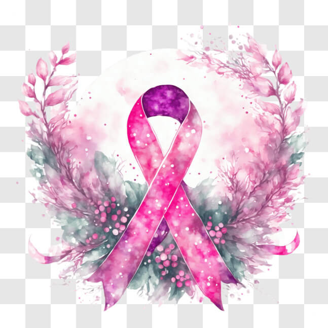 Download Pink Ribbon with Leaves for Breast Cancer Awareness PNGs ...