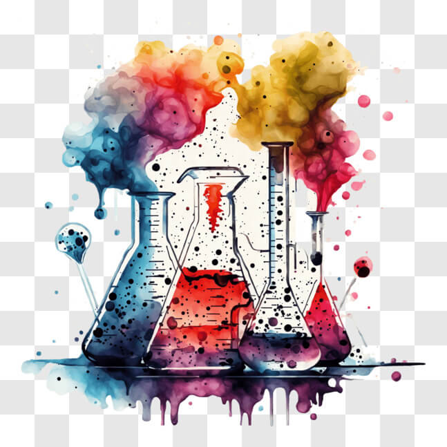 Download Watercolor Painting of Three Beakers with Colored Liquids PNGs ...