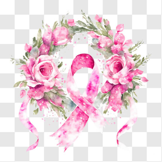 Download Support Women's Health with Pink Ribbon and Flowers PNG Online ...