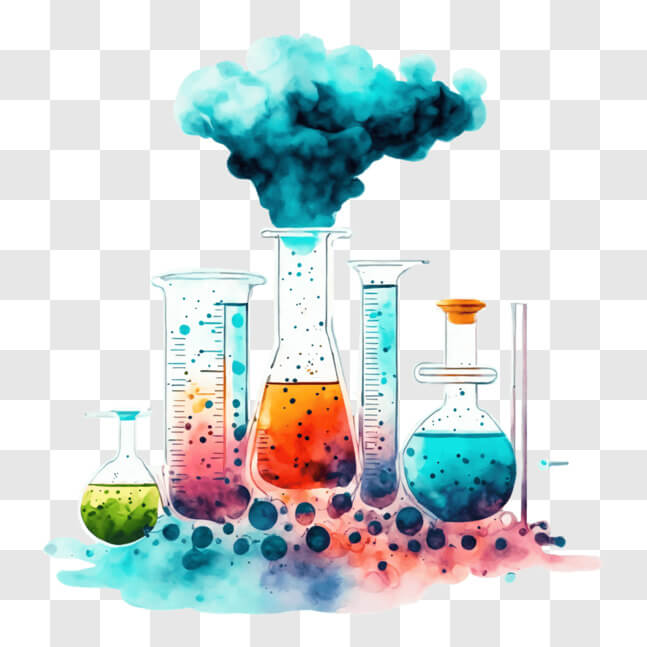 Download Set of Beakers with Colored Liquids and Smoke PNGs Online ...