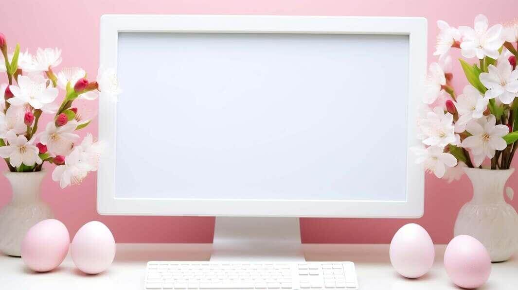 Download Easter-themed Computer Workspace with Pink Flowers and Eggs ...