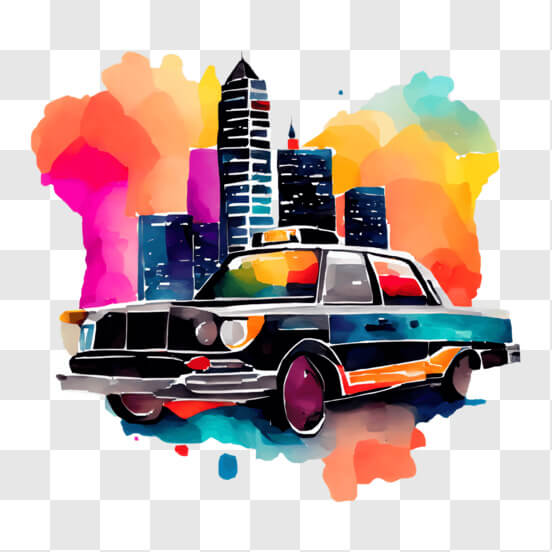 Download Vibrant Taxi in Urban Cityscape PNG Online - Creative Fabrica