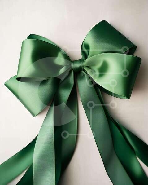 Green Satin Bow for Present Decor on Wooden Surface stock photo ...