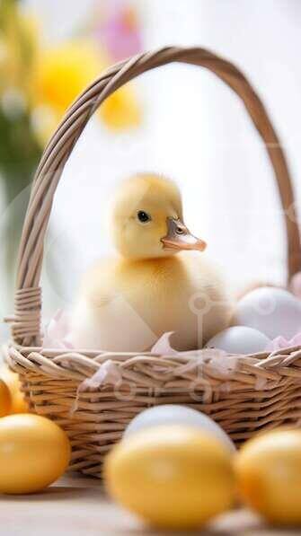 Easter Duck and Eggs Celebration stock photo | Creative Fabrica