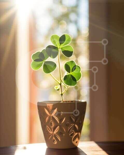 Four-Leaf Clover Plant in Sunlight stock photo | Creative Fabrica