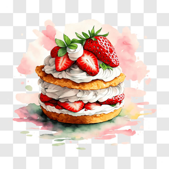 Download Elaborate Strawberry Dessert Watercolor Painting PNGs Online ...