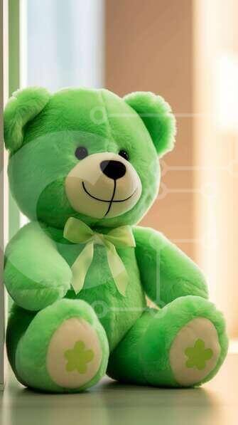 Adorable Green Teddy Bear Displayed in Front of Window stock photo ...