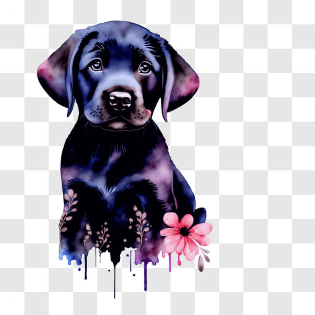 Download Curious Black Labrador Retriever with Flowers PNGs Online ...