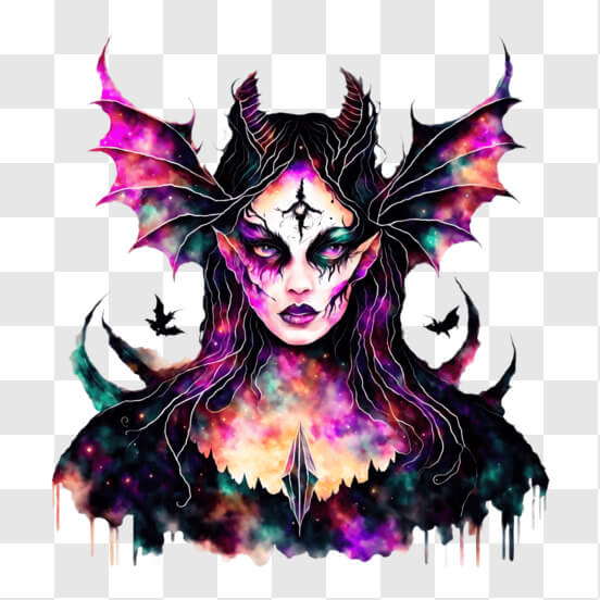 Download Female Demon with Wings and Bats on Face in Moonlight PNGs ...