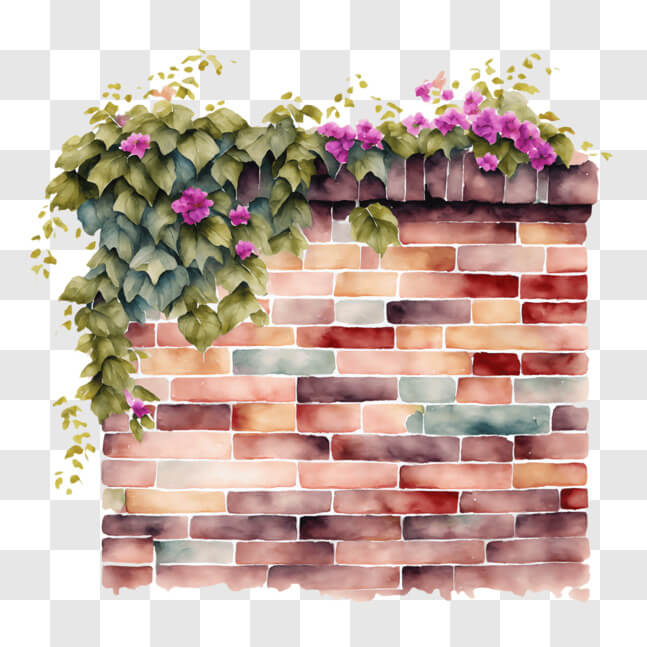 Download Blooming Pink Flowers on Brick Wall with Ivy PNGs Online ...