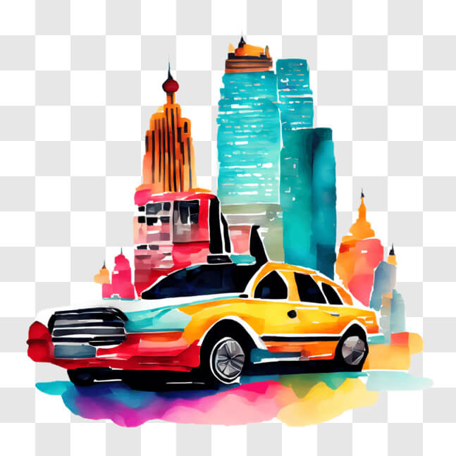 Download Colorful Taxi Cab in Urban Cityscape PNGs Online - Creative ...