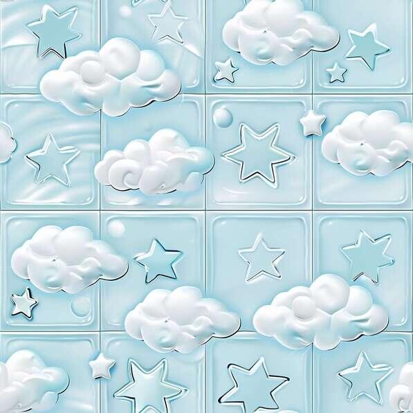 Download Blue and White Tiled Pattern with Clouds and Stars Patterns ...