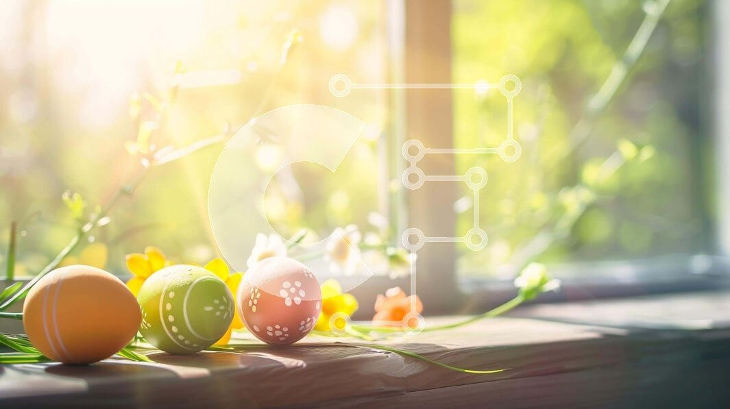 Colorful Easter Eggs and Flowers on Window Sill stock photo | Creative ...