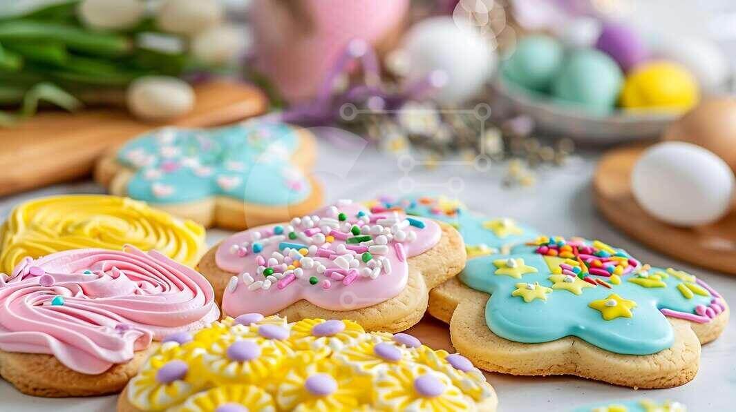 Bright and Festive Easter Cookies and Decorations stock photo ...