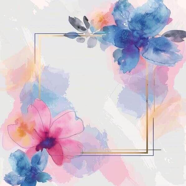 Download Watercolor Floral Frame Background with Blue, Pink, and Yellow ...