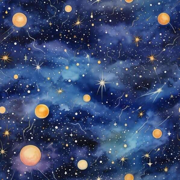 Download Starry Sky Watercolor Painting with Planets and Moons Patterns ...