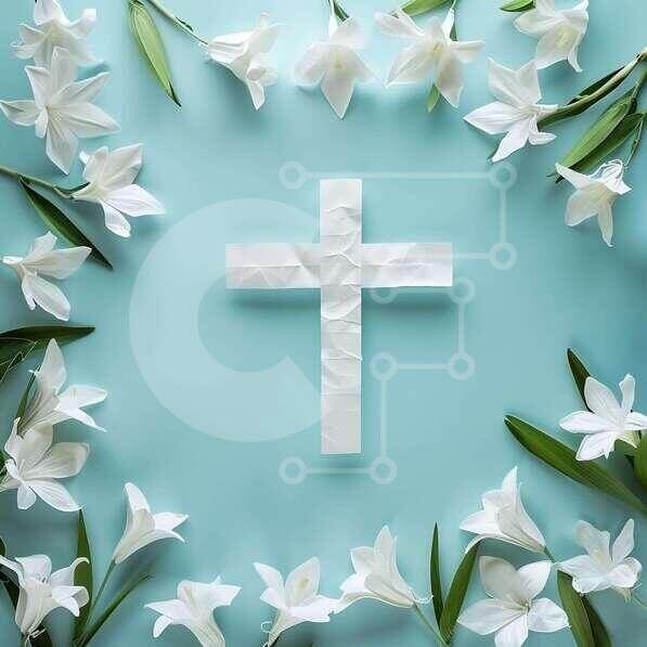 Resurrection Symbol with White Lilies and Flowers stock photo ...