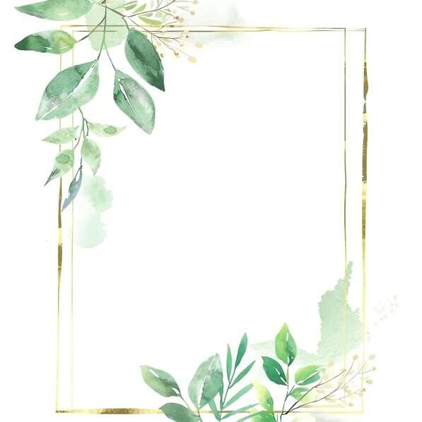 Download Green Leaves Watercolor Frame with Gold Border Backgrounds ...