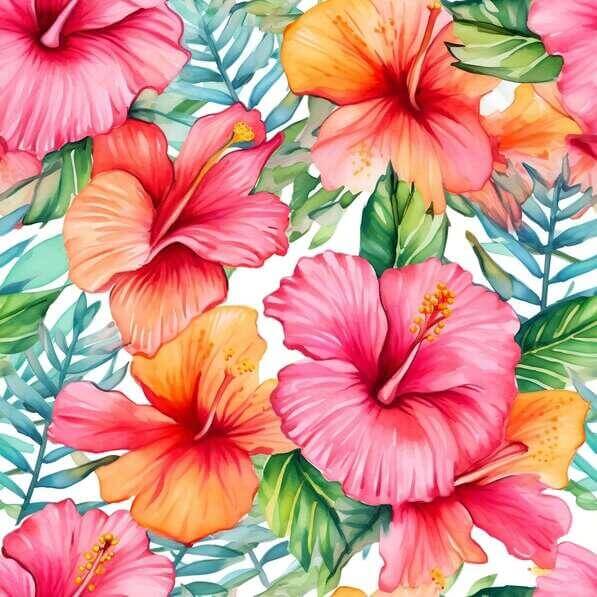 Download Seamless Pink and Orange Hibiscus Flower Pattern Patterns ...
