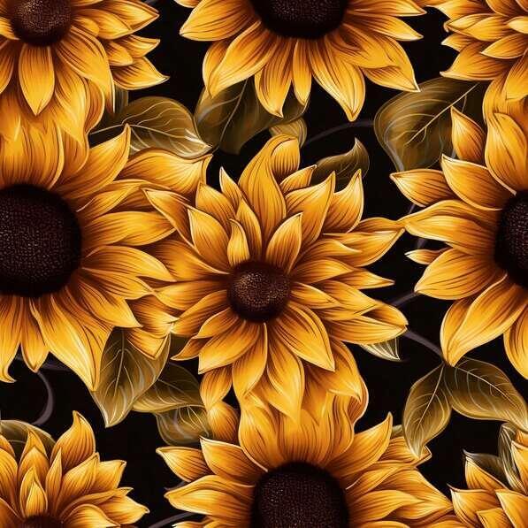 Download Yellow Sunflower Seamless Pattern on Black Background Patterns Online - Creative Fabrica