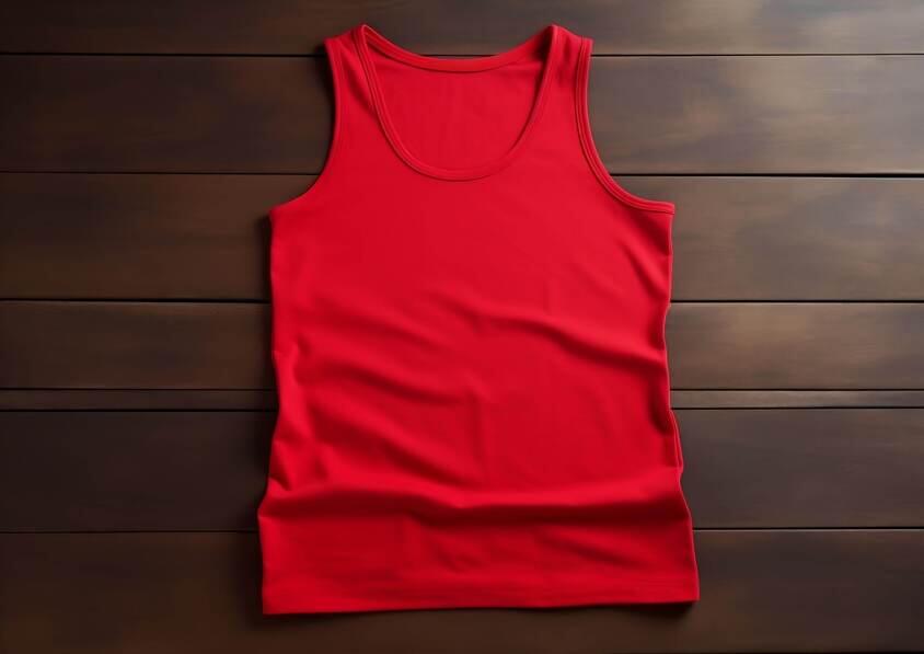 Download Stylish Red Tank Top on Wooden Table Mockups Online - Creative ...
