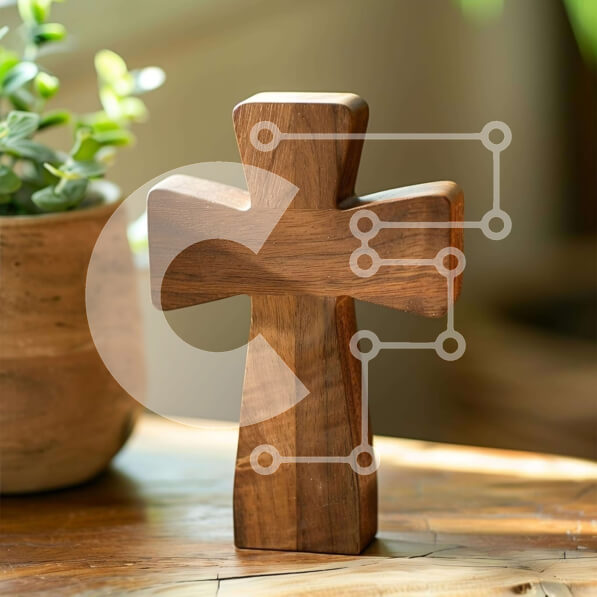 Download Wooden Cross on Oak Table with Potted Plant Stockphotos Online ...