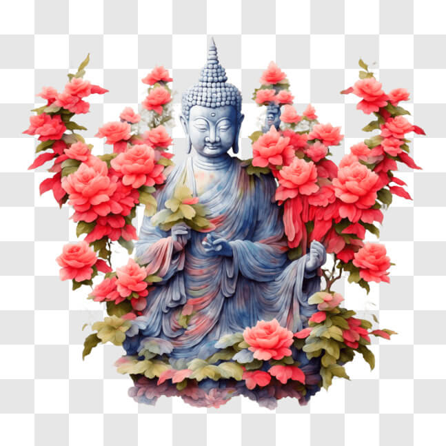 Download Blue Buddha Statue with Pink Roses PNGs Online - Creative Fabrica