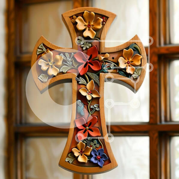 Download Decorated Wooden Cross with Colorful Flowers Stockphotos ...