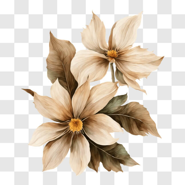 Download Two Tan Flowers on Black Background PNGs Online - Creative Fabrica