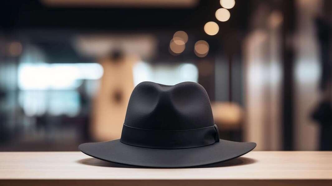 Download Black Fedora Hat on Wooden Table with Lights and Shadows ...