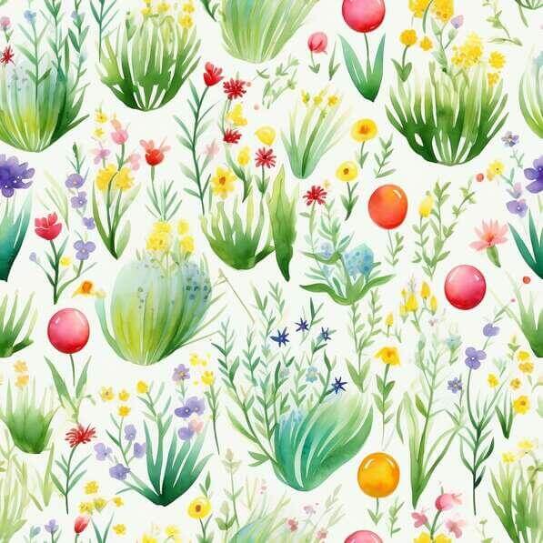 Download Springtime Watercolor Seamless Pattern with Flowers and Grasses Patterns Online ...