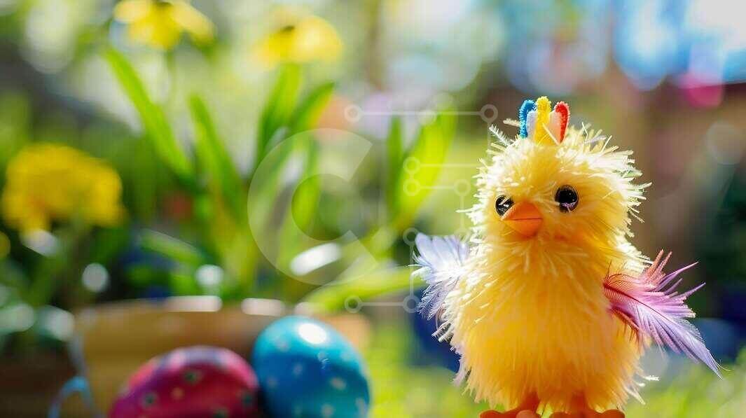 Colorful Easter Celebration with Stuffed Chicken and Eggs stock photo ...