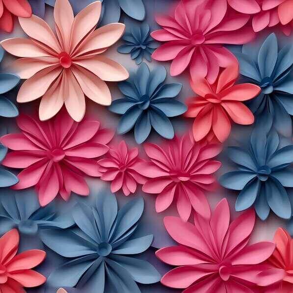 Download Seamless Pattern of Pink, Blue, and Green Paper Flowers ...