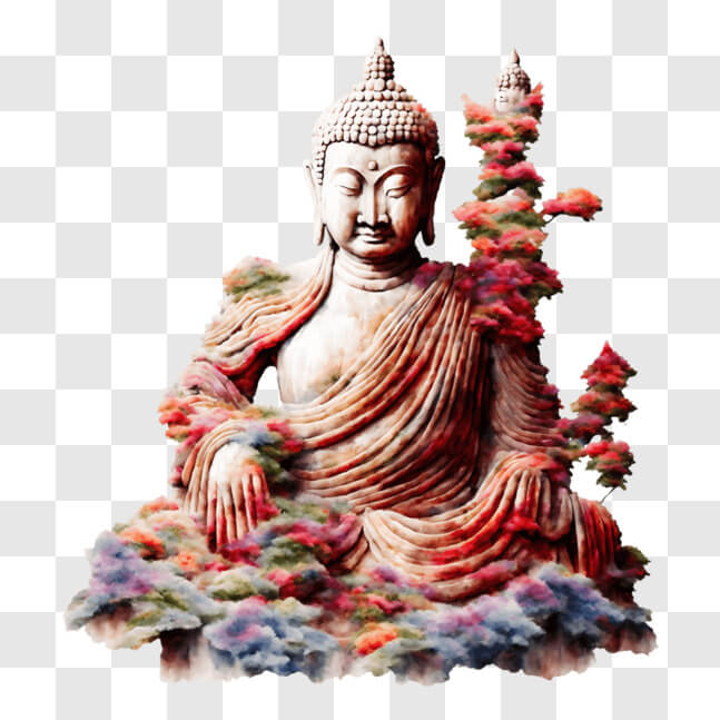 Download Colorful Buddha Statue Surrounded by Trees and Flowers PNGs ...